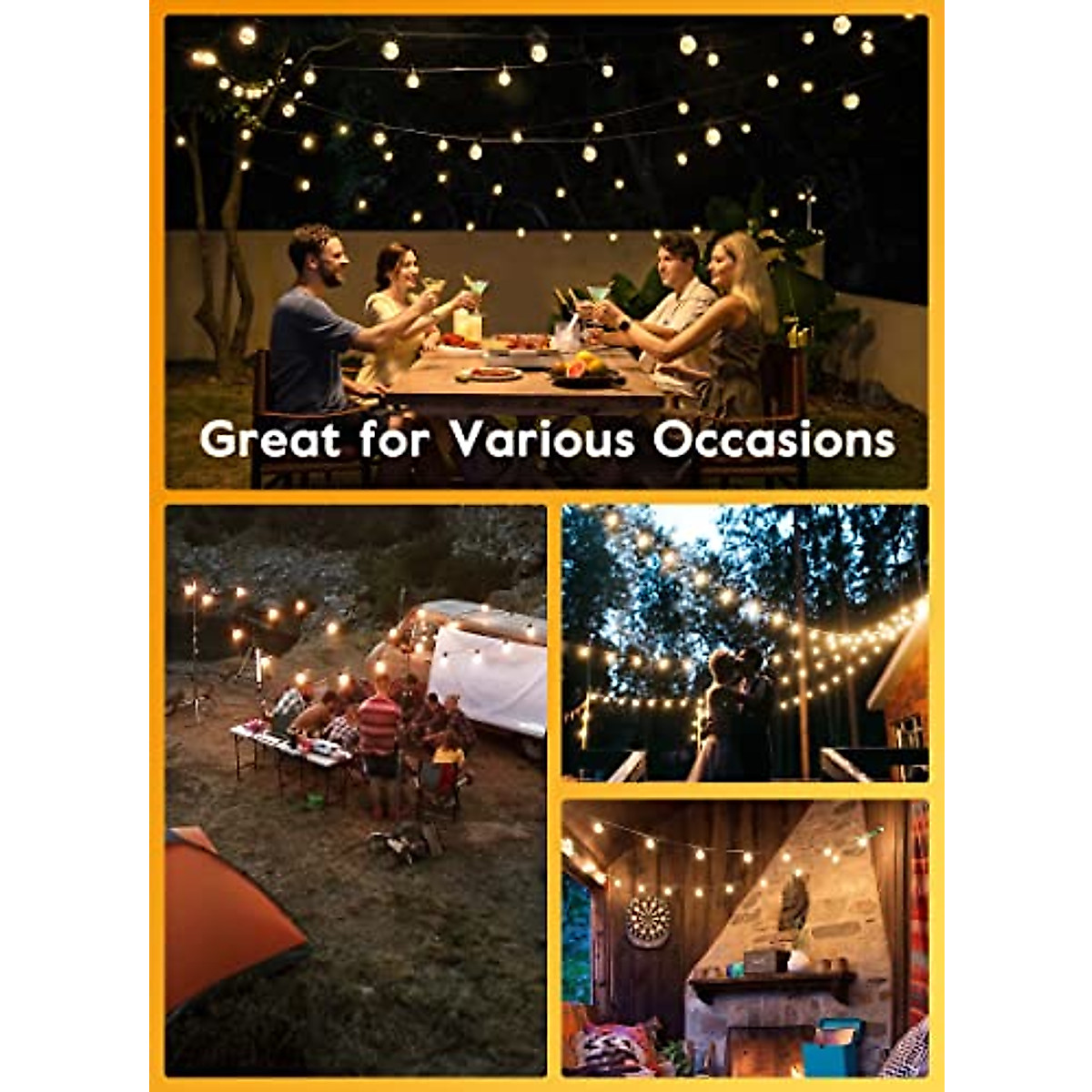 Brightown Outdoor Led String Lights with Remote108Ft(98+10) Patio Lights for Outside with 52 Shatterproof Bulbs(2 Spare), Waterproof Hanging Lights for Backyard Bistro Garden Cafe, E12 Socket