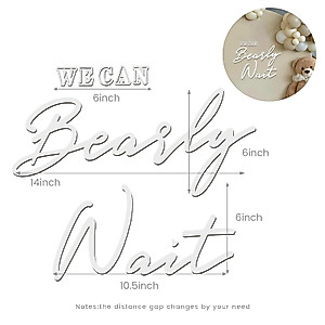 Urwonderbox We Can Bearly Wait Party Sign Wooden Banner for Brown Bear themed Baby Shower Boy Girl Baby Gender Reveal Party Backdrop Decorations (White)