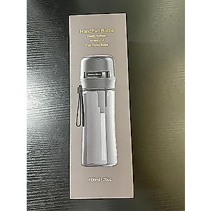 HandFan Bottle - 20 oz, 2 Lids (Straw Lids), Leak Proof - Fitness Water Bottles and Flasks with Cooling Handheld Fan for Men, Women and Children - Valentine's Day Gift for Men or Women - Blue