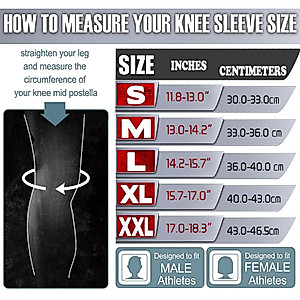 Knee Sleeves (1 Pair), 7mm Neoprene Compression Knee Braces, Great Support for Cross Training, Weightlifting, Powerlifting, Squats, Basketball and More Large