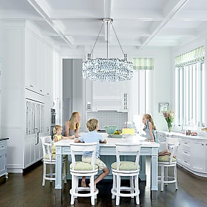 Poemoon Modern Crystal LED Chandelier 32’’ with Remote Control Dimmable 3000-6500K Contemporary Chrome Luxury Chandeliers Light Fixture for Living Dining Room Bedroom Kitchen Island Foyer Entryway