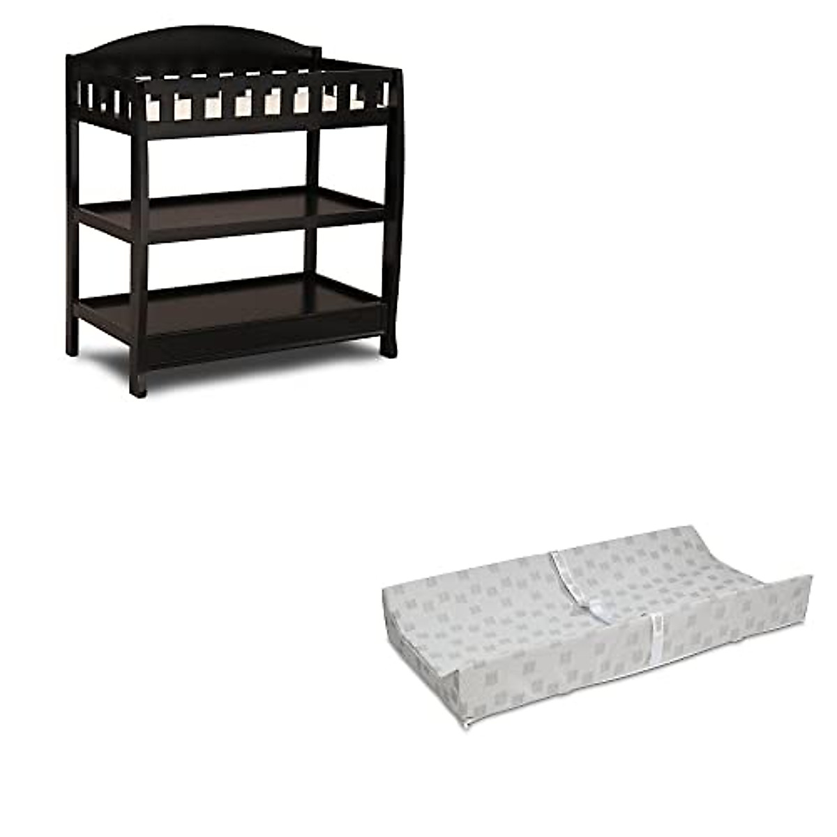Delta Children Infant Changing Table with Pad, Black and Waterproof Baby and Infant Diaper Changing Pad, Beautyrest Platinum, White