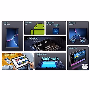 JUSYEA 2023 Tablet 10 Inch Android 11 Tablets J10 Tablet 4GB RAM, 64GB ROM Expandable 128GB, Octa-core processors-8000mAh Battery, 5G+2.4G Wi-Fi, Bluetooth 5.0, Metallic Body with Case+Stylus- Gray