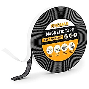 FINDMAG Magnetic Tape with Strong Self Adhesive Flexible Magnetic Strip Magnet Tape Roll Perfect for Craft and DIY Projects, whiteboards & Fridge Organization - 1/16" Thick x 1/2" Wide x 15 feet