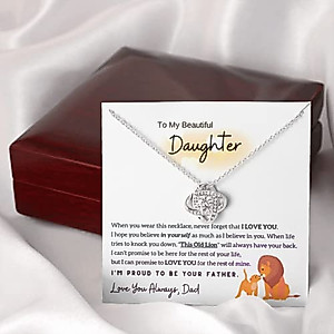 Awesomesons to My Daughter I am Proud To Be Your Father Lion Dad And Daughter Necklace, Daughter Gifts From Dad, Father Daughter Gifts Love Knot Necklace Birthday Gift for Daughter From Dad, Metal,