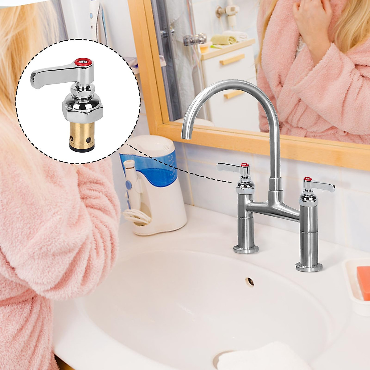 Hot Spindle Assembly for 002714-40 Eterna Valve Replacement, Hot Side Handle Stem Assembly Brass Replacement Sink Valve Commercial Faucet Parts for T&S