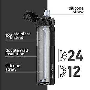 qbottle Insulated Water Bottles with Straw Lid – Stainless Steel Water Bottle – Leak Proof Metal Water Bottle – No Sweat – Reusable – Onyx Black, 23.6 oz