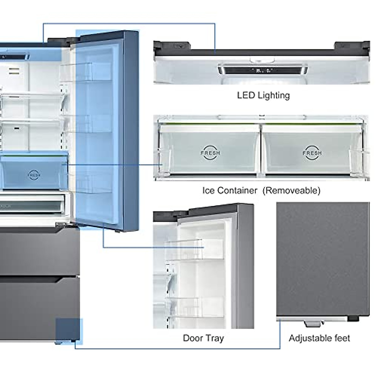 SMETA Refrigerator French Door with Ice Maker for Kitchen 36'' Inch Stainless Steel Counter Depth Full Size Refrigerators Fridge Bottom Freezer Cooling 22.5 Cu.Ft Double Door Fridgerator Freezer Home Use 23 CU FT