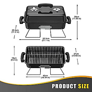 RESVIN Charcoal Grills, Portable Charcoal Grill with Lid Stainless Steel Barbecue Grill, Small Folding Tabletop Grill for Outdoor Cooking Camping Beach Traveling Picnic Backyard