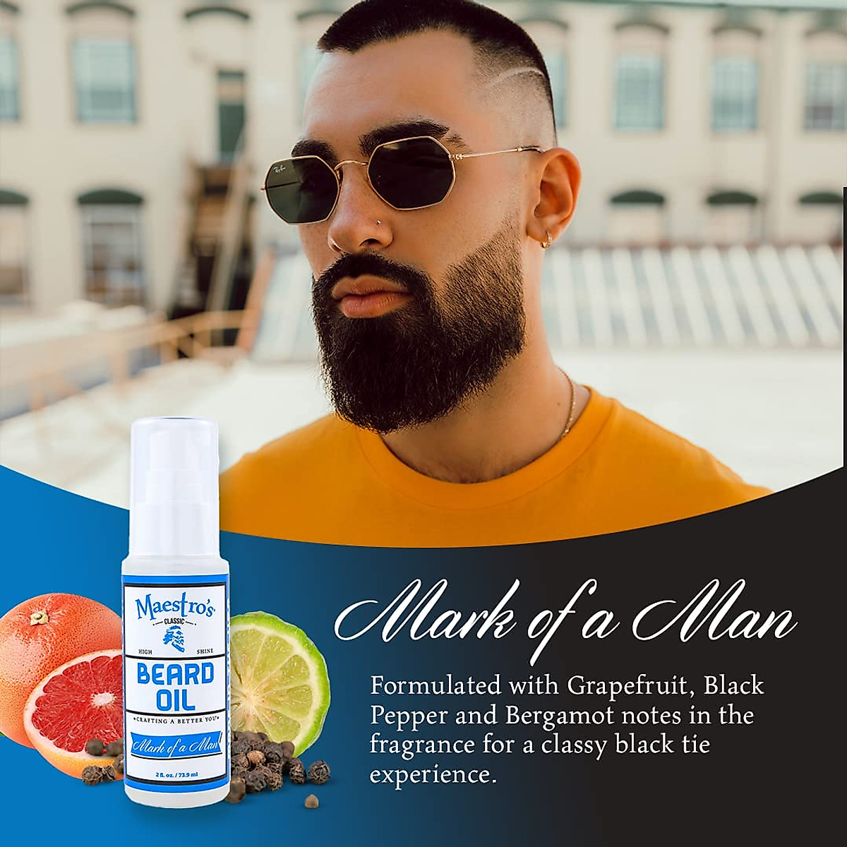 Maestro's Classic BEARD OIL | High-Shine Moisturizing & Taming for All Beard Types & Lengths- Mark of a Man Blend, 2 Ounce