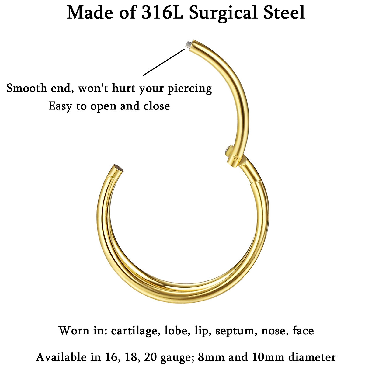 FASACCO 5 Pcs 20G 18G 16G Nose Rings Hoop Set Double Triple 316L Surgical Steel Nose Hoop Helix Septum Piercing Cartilage Hoop for Women