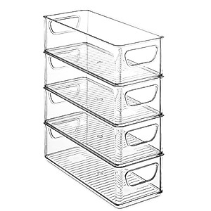 Set Of 8 Refrigerator Organizer Bins - Stackable Fridge Organizers with Cutout Handles for Pantry, Freezer, Kitchen, Countertops, Cabinets - Clear Plastic Food Storage Bins