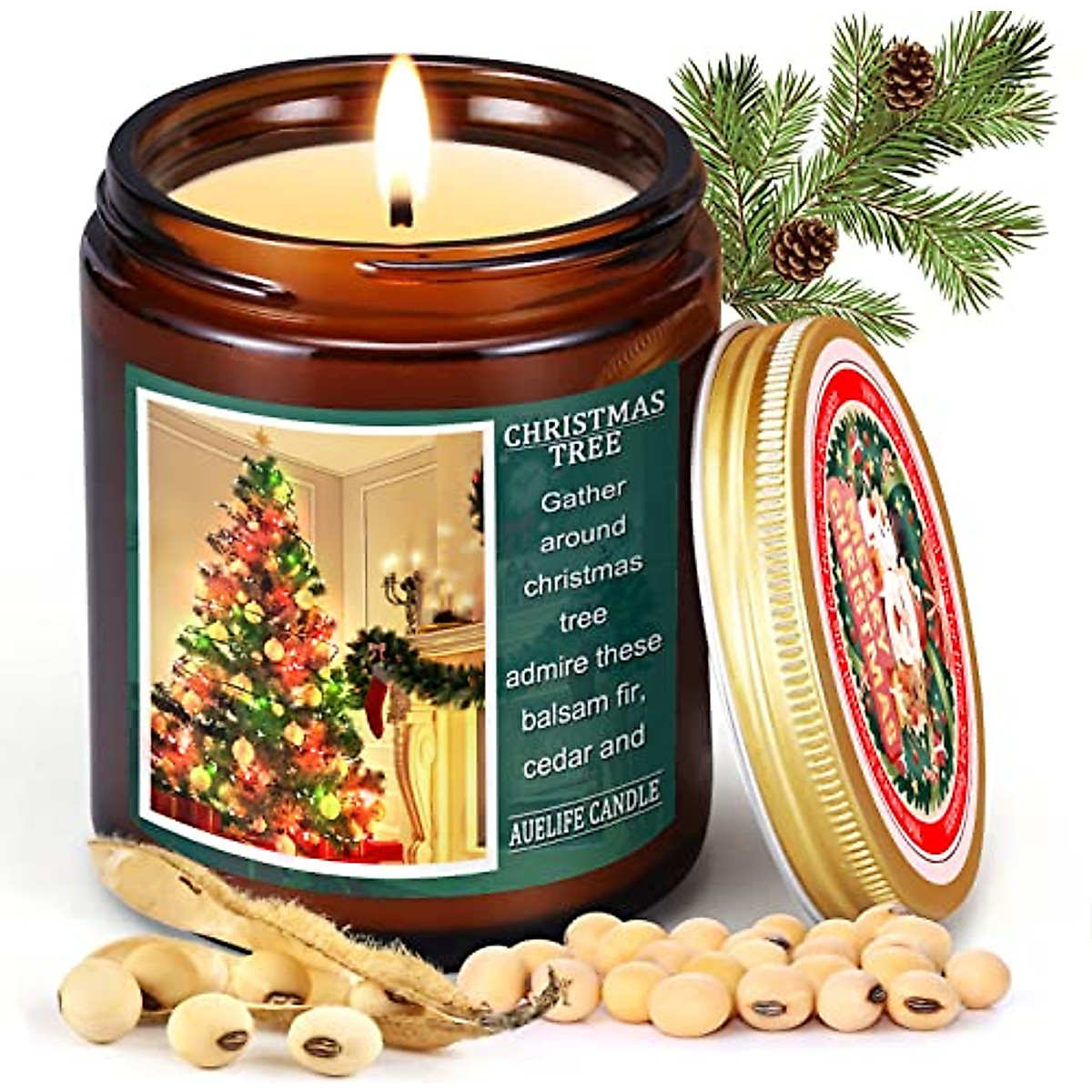 Christmas Tree Candles Soy Candle Gifts for Women Men Balsam Fir Cedar Holly and Evergreen Holiday Scented Candles for Home 50 Hour Burn Time 7oz Clear Jar Candle