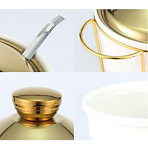 HONHPD Luxury Golden Stainless Steel Ceramics Chafing Dish with Spoon Dish Buffet Server Food Warmer Chafing (4-Quart Capacity)