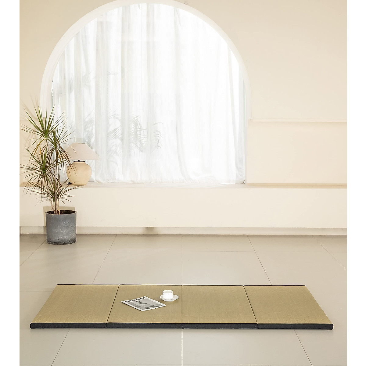 MustMat Tatami Mat Twin XL Japanese Floor Mattress Foldable Bed Frame with Storage Bag Rush Grass 39 x80 x1.4 in (Black)