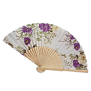 RAZZUM Decorative Folding Fans Summer Vintage Folding Bamboo Fan Chinese Style Hand Held Flower Fan for Dance Party Wedding Colorful Fan Decorations Fan (Color : J)