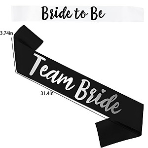 Team Bride 7pc Satin Sash Set - Sophisticated & Fun Party Favors for Bachelorette Party, Bridal Shower & Wedding Party (7pc Set, White & Black)