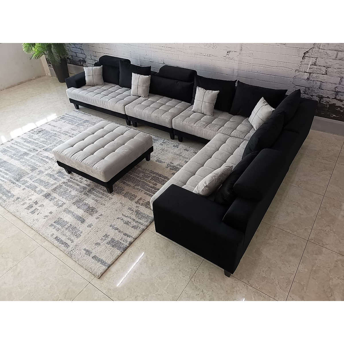 Stendmar L Shape U Shape Reversible Modern Microfiber Fabric Sectional Couch Sofa Set S150D (S150DBK-Black, 142-182" L x 110-150" D x 35" H)