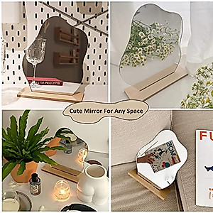 DaizySight Irregular Aesthetic Vanity Mirror Frameless, Decorative Desk Tabletop Acrylic Mirrors with Wooden Stand for Living Room, Bedroom, and Minimal Spaces Home Decor - Cloud Shape