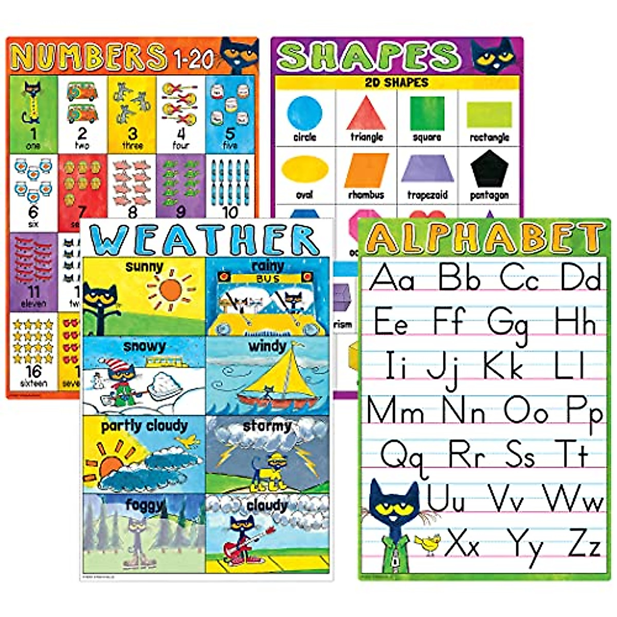 Teacher Created Resources Pete The Cat® Early Learning Small Poster Pack (EP62002), 11.00" x 15.00"