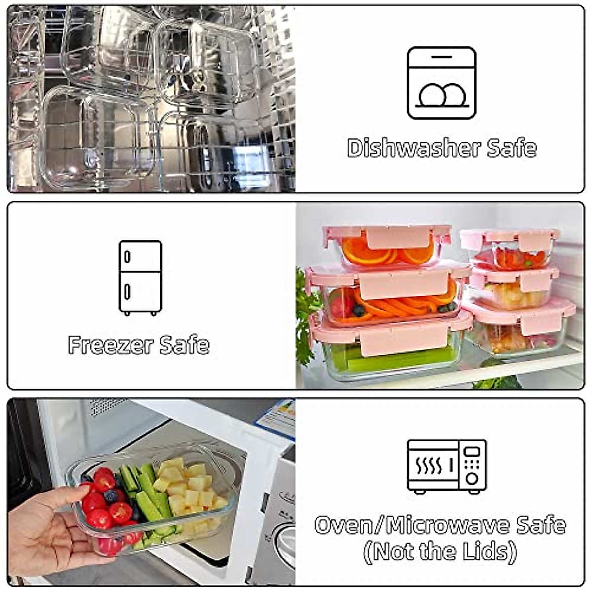 10 Pack Glass Meal Prep Containers with Lids and Steam Vent, Leak-Proof Food Storage Containers with Airtight Lids, Dishwasher / Microwave / Oven / Freezer Safe Glass Containers for Leftovers (Pink)