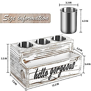 Rustic White Hair Dryer Holder Countertop Hair Accessories Organizer, Hair Tool Organizer Storage Flat Iron Curling Holder, Bathroom Blow Dryer Holder Vanity Caddy Storage Stand for Makeup Toiletries