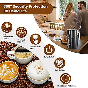 iTRUSOU Milk Frother and Steamer, 8-in-1 Electric milk frother, Automatic Hot and Cold Foam Maker for Coffee, Stainless Steel Milk Warmer Dishwasher Safe (Black)