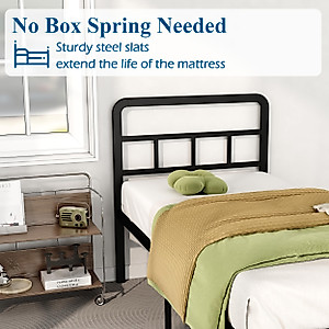 DiaOutro Twin Bed Frames with Headboard 18 Inch, Metal Platform No Box Spring Needed Heavy Duty Steel Slat Mattress Foundation/Easy Assembly/Noise Free/Black