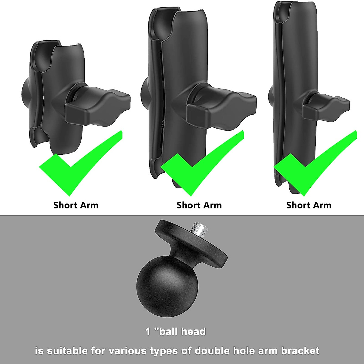 1" Ball Mount Adapter for Insta360 One X2, X, One R, RS, GO 2, GoPro Hero, Compatible with RAM Ball Head Mounts B Size Double Socket Arm