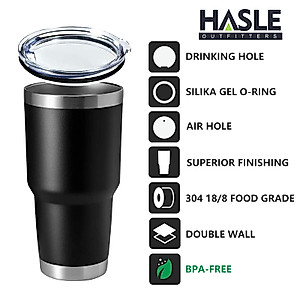 HASLE OUTFITTERS 30oz Stainless Steel Tumbler, Double Wall Vacuum Insulated Travel Mug Tumbler, Durable Insulated Coffee Mug, Gift Box Set (Black, 8)