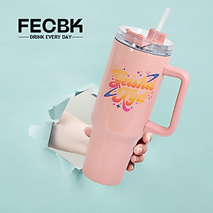 FECBK 40 oz Sublimation Tumbler with Handle 2 Pack Sublimation Tumblers Blanks with Straw and Lid Stainless Steel Insulated Travel Mug Cups for Keep Hot/Cold Hours, DIY Gift(Macaron-Pink)