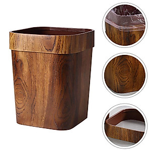 LIFKOME Office Trash Cans Retro Trash Can Wood Small Square Wastebasket Garbage Container Bin Imitated Wood Waste Bin Trash Can Pail for Bathroom Bedroom Kitchen Home Office 14L Ornament Container