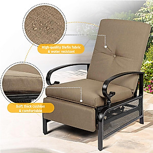 Oakcloud Adjustable Outdoor Lounge Chair Metal Patio Relaxing Recliner Chair with Removable Cushions(Brown)