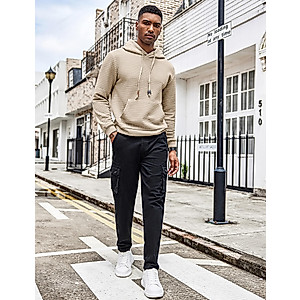 COOFANDY Men's Quilted Sweatshirt Casual Long Sleeve Outdoor Hoodies Pullover Hooded Khaki 3X-Large