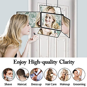 UHdod 5 Way Mirror for Hair Cutting with LED Light, 360° Barber Mirrors with Adjustable Height Brackets, Makeup Mirror for Self Cut, Shaving, Grooming, Good Gifts for Men Women