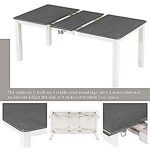 WOZNLA 7-Piece Wooden Extendable Dining Table Set - Retro Style Kitchen Table and 6 Upholstered Chairs - Expandable Design for Flexible Seating - Perfect for Dining Room Gatherings