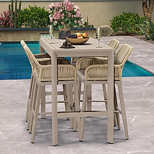 PURPLE LEAF Outdoor 29" Bar Stools Set of 4, Boho Patio Bar Height Chair with Cushion and Back for Outdoor and Indoor, Kitchen, Garden, Patio, Champagne