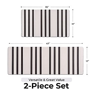 FRESHMINT Farmhouse Stripe Anti-Fatigue Kitchen Mat Set of 2, Cushioned Foam Kitchen Mats for Floor, Waterproof Non Slip Comfort Mat, Modern Kitchen Rug for Kitchen Decor, Sink, Laundry, Office