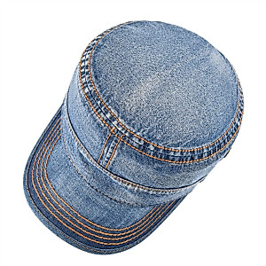 VOBOOM Washed Cotton Military Caps Cadet Army Caps Unique Design Vintage Flat Top Cap (Denim Blue)