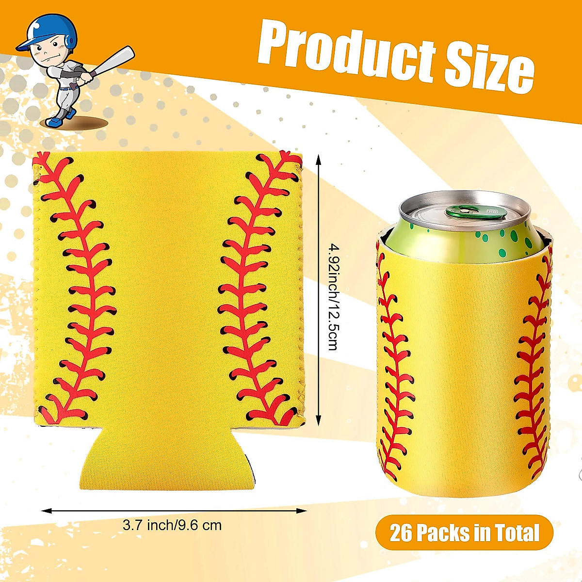 Raiten 26 Pcs Softball Beer Can Cooler Softball Party Favors Oktoberfest Softball Neoprene Drink Sleeve Collapsible Holder Insulator Holder Gift for Oktoberfest Coach Men Women(4.92 x 3.7 Inch)