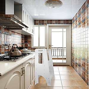 ZZBIQS Wooden Kitchen Toddler Step Stool Helper, Height Adjustable Learning Toddler Tower with Safety HandRail, Standing Tower Daycare Furniture for Kids (White)