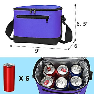 MISSMOON lunch Cooler Bag, Small 6 Can Insulated Cooler Box Tote Container Lunch Bag Pack Adjustable Strap For Adult Women Men Purple