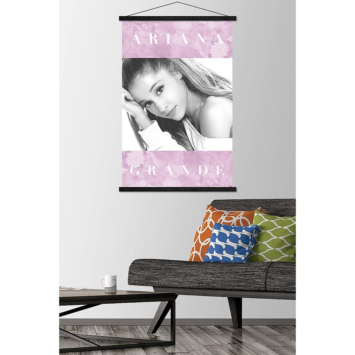Trends International Ariana Grande - Floral Wall Poster, 22.375" x 34", Premium Print and Black Hanger Bundle