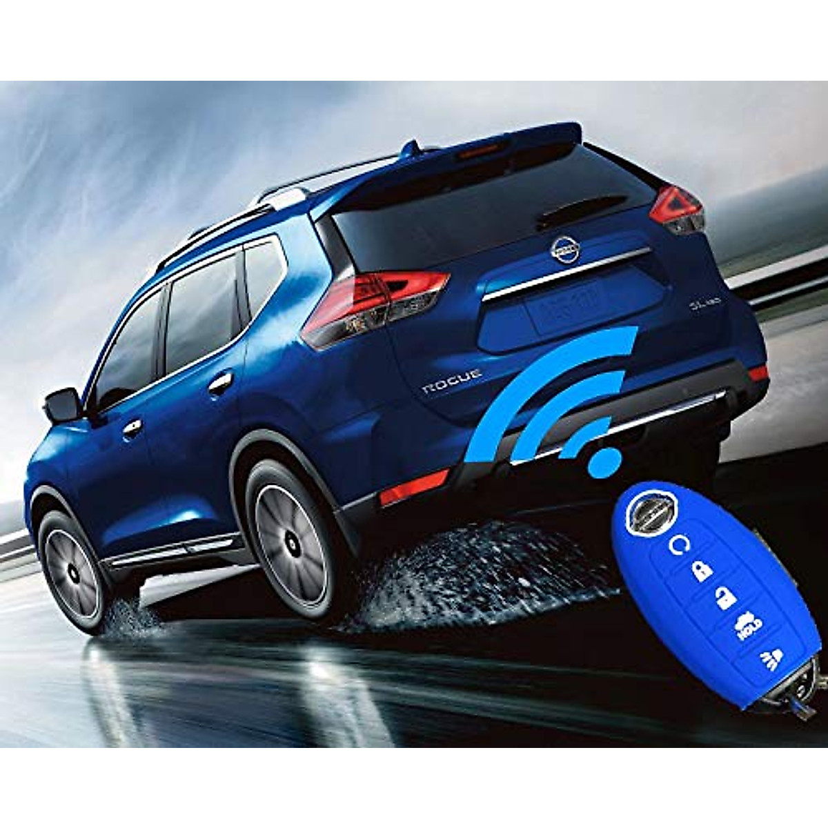 Key Fob Cover Silicone 5 Buttons Smart Car Key Case Protector Compatible with 2020 2019 2018 2017 2016 2015 2014 2013 Nissan Armada Murano Rogue Maxima Altima Sedan Pathfinder KR5S (Black Purple)