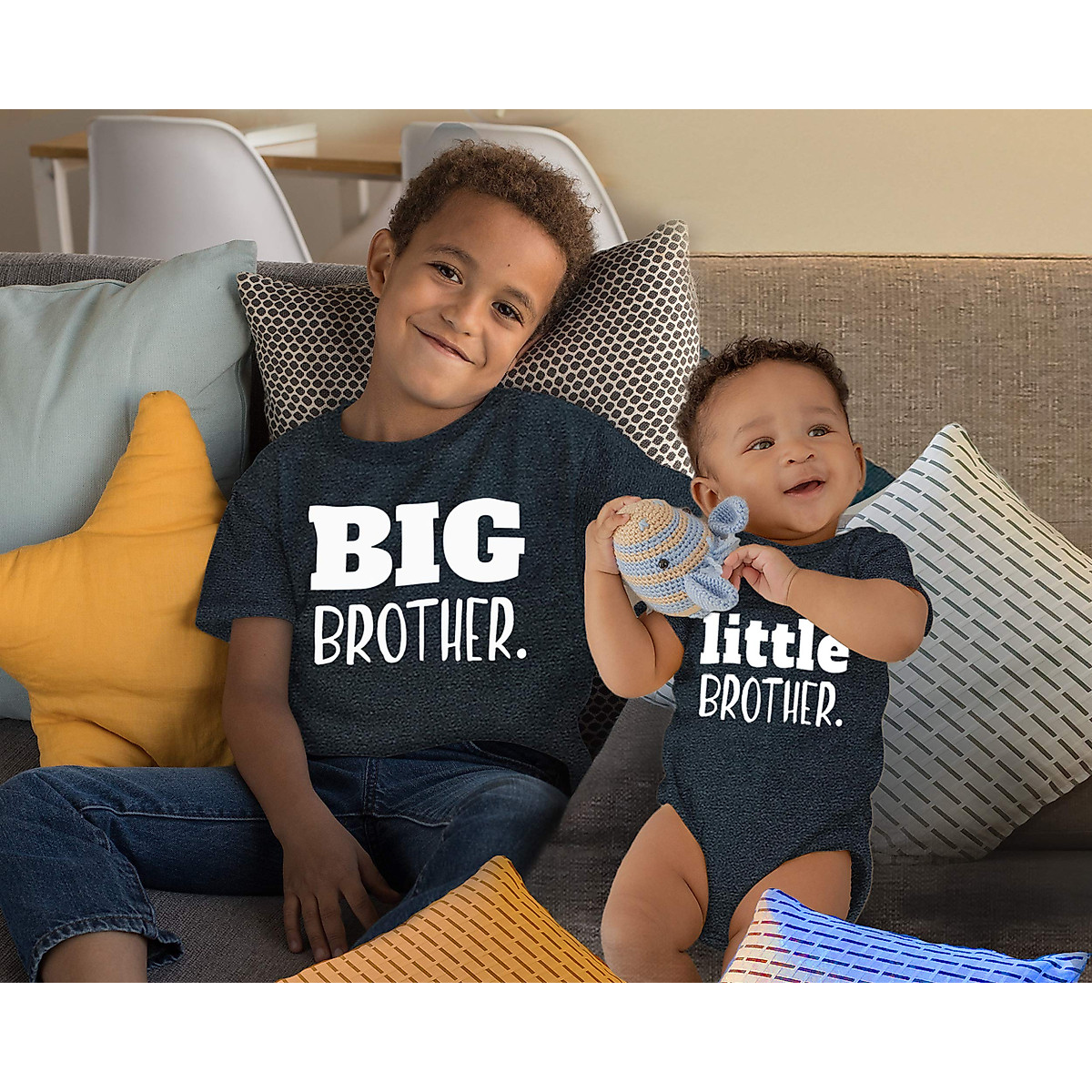Big Brother Little Brother Shirts Matching Outfits Sibling Gifts Baby Set (Charcoal Black, Kids (3Y) / Baby (1-3M))