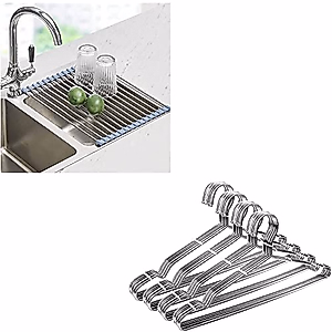 Seropy Roll Up Dish Drying Rack Over The Sink for Kitchen Organizer and 40 Pack Metal Clothes Hangers Heavy Duty Coat Hangers in Bulk