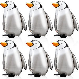 6 Pieces Walking Penguin Balloons Penguin Foil Balloons Pet Walking Animal Balloons Helium Balloons for Baby Shower Birthday Party Decoration Supplies