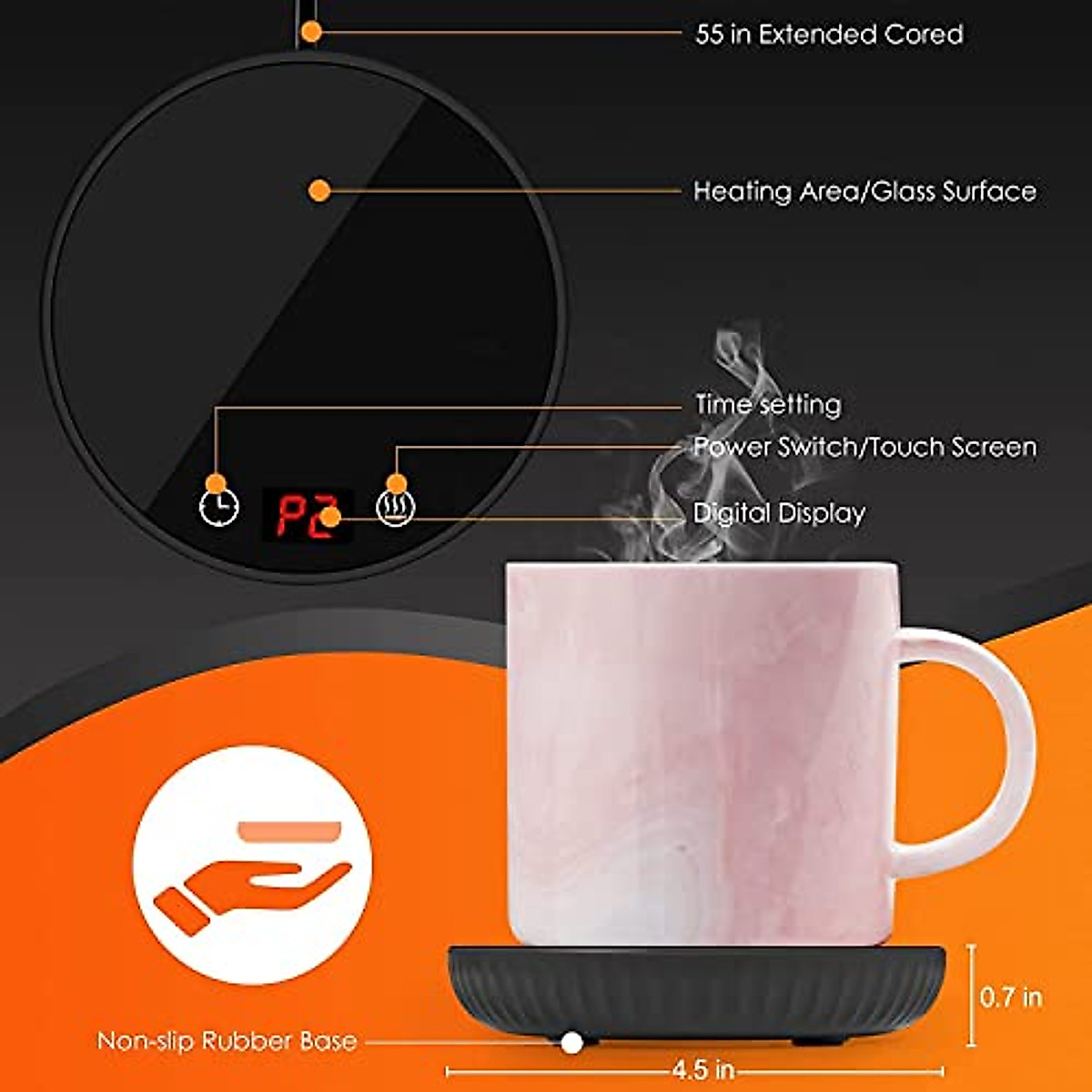 Candle Warmer/Mug Warmer, 8H Auto Shut Off, 1-12H Timer Coffee Cup Warmer, 2 Temp Settings 122/140℉ Coffee Warmer for Desk Auto Shut Off, Heated Mug for Coffee, Tea and Candle, Best Gifts for Dad Mom