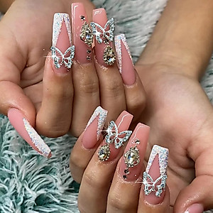 Juome Nail Charms, 40 Pcs Butterfly Nail Charms 3D Butterflies Shape Charms for Nails Gems, Nail Art Decorations Supplies (20Pcs Gold, 20Pcs Silver)