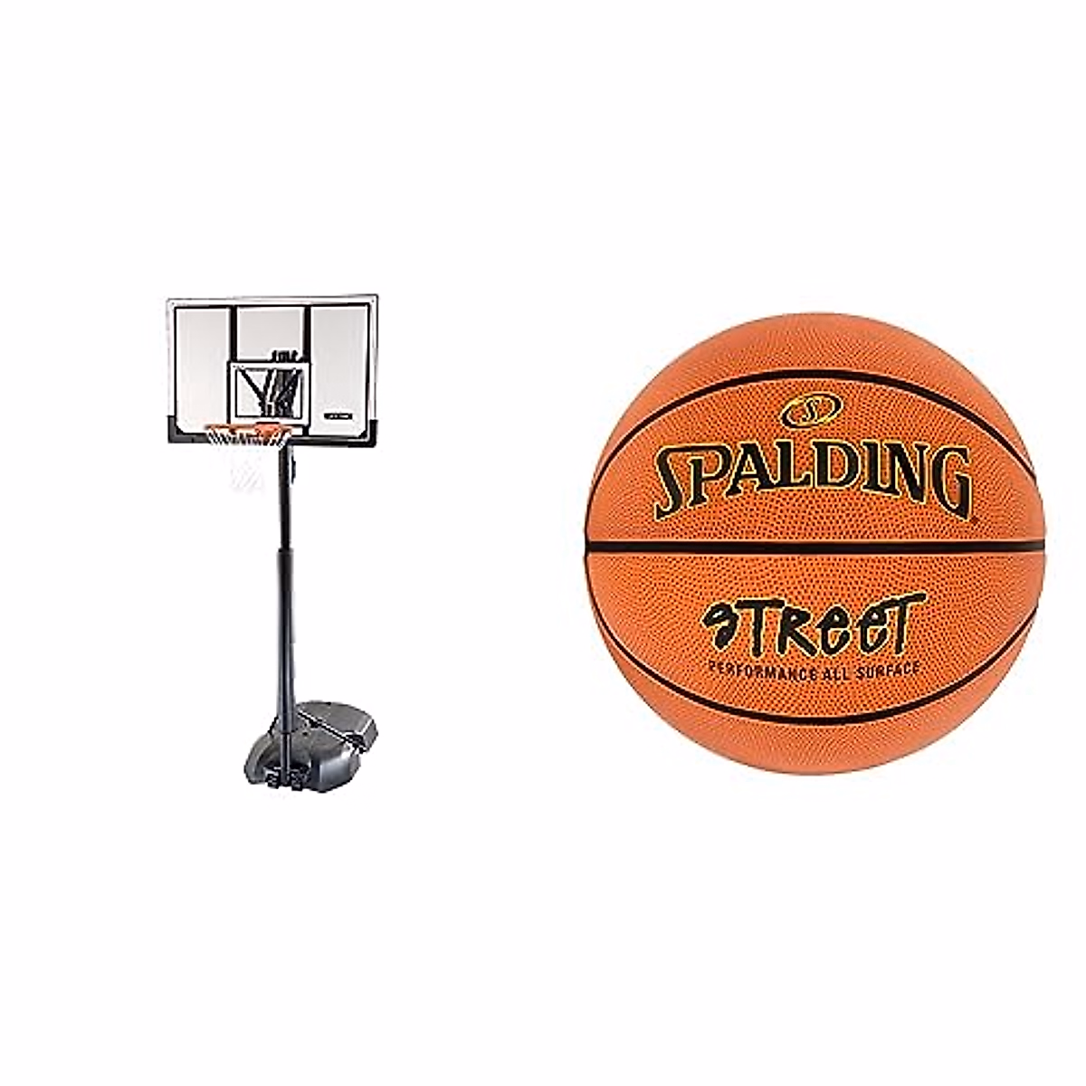 Lifetime 51544 Front Court Portable Basketball System, 50 Inch Shatterproof Backboard and Spalding Street Outdoor Basketball 29.5"